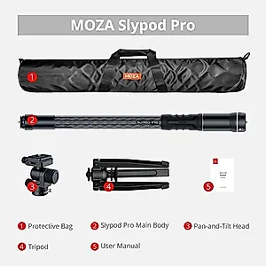 MOZA Slypod Pro Slider Motorized Monopod Camera Sliders Made of Light-Weight Carbon Fiber Vertical Payload 13Lb Extend Out 520mm 5.5H Running Time with Pan and Tilt Head & Tripod
