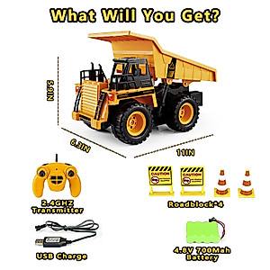 HYG Toys RC Dump Truck 1：22 Scale Remote Control Construction Vehicle Toys for 4 5 6 7 8-Year-Old Kids Toddlers Boys Girls, 4 Wheel Driver Truck Toys with Rechargeable Battery