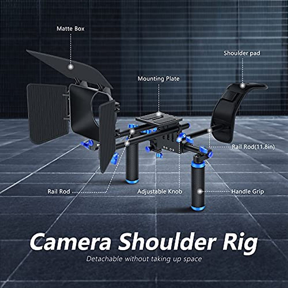NEEWER Camera Shoulder Rig, Video Film Making System Kit for DSLR Camera and Camcorder with Shoulder Mount, 15mm Rod, Handgrip and Matte Box, Compatible with Canon Nikon Sony DSLR Cameras (Blue)
