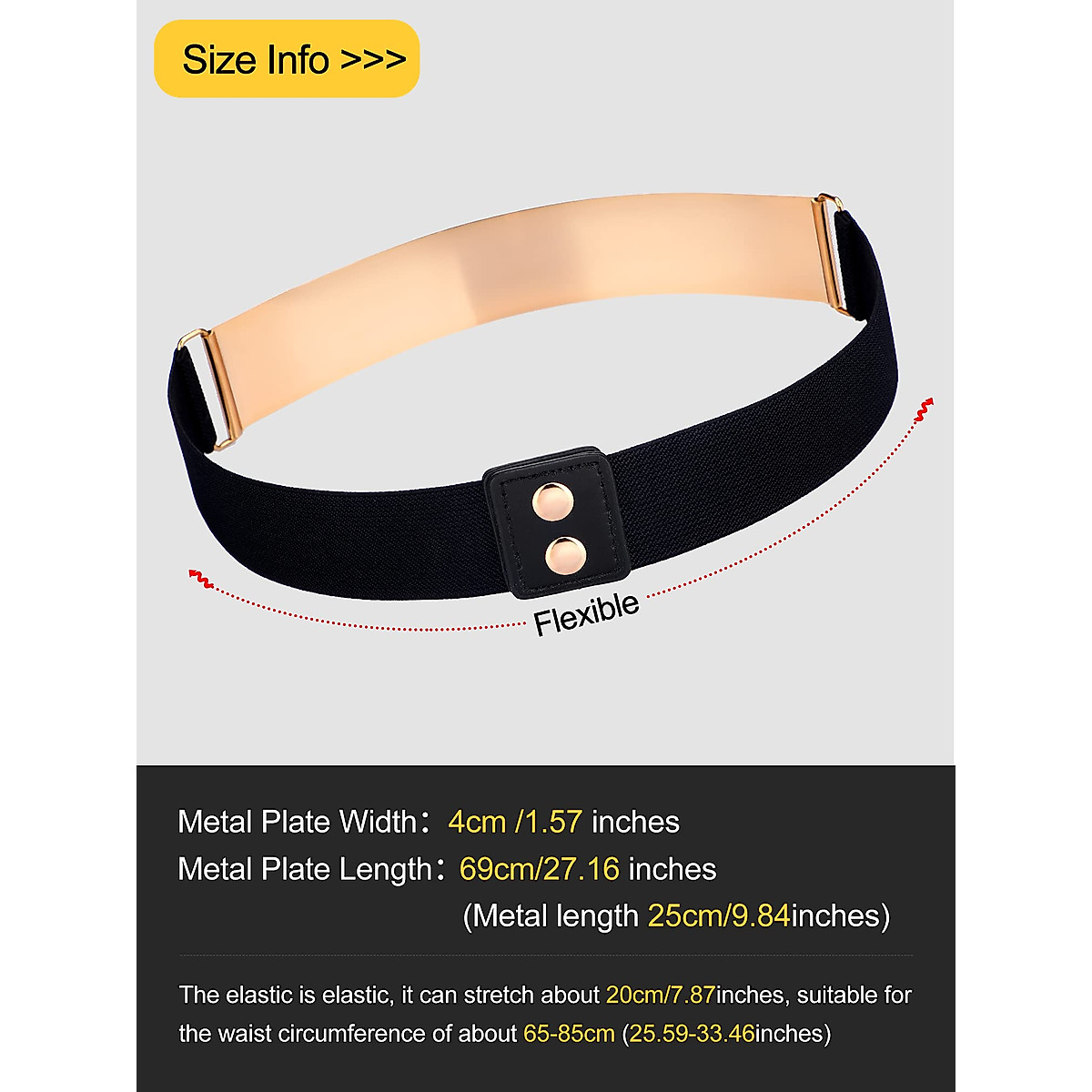 Chuangdi 2 Pieces Women's Mirror Stretch Waist Dress Belt Skinny Belt for Women Dress Waist Belt Metal Mirror Elastic Belt (Gold, Silver)