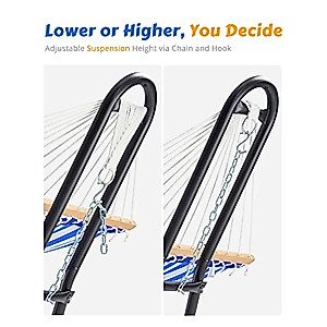 Poolside Hammock with Stand, 2 Person Indoor Outdoor Backyard Beach Patio Hammock, Waterproof UV Resistance, 2 Bags Included. (Blue & White)