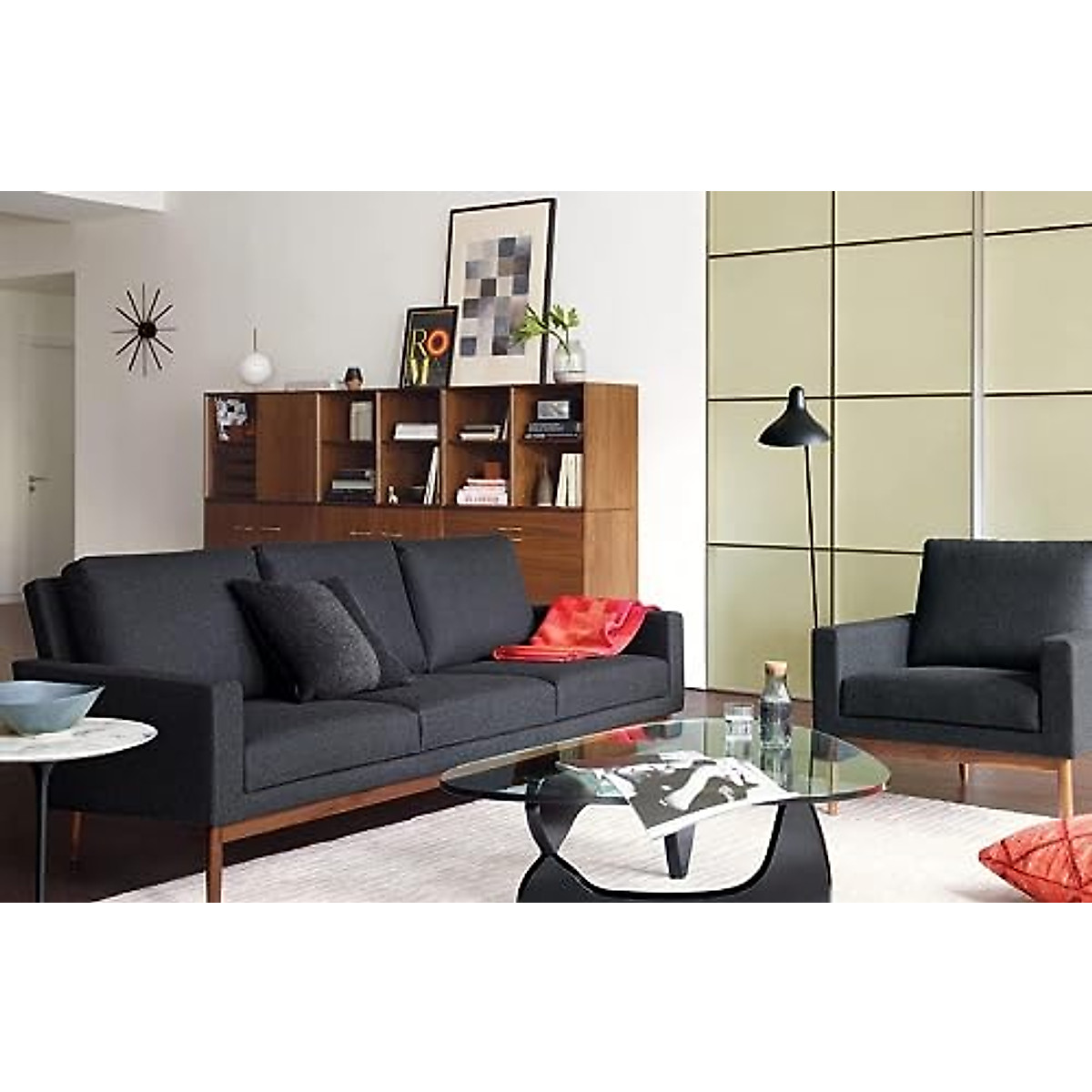 OTDMEL Mid Century Table Triangle Vintage Glass End Table, Glass Coffee Table with Solid Wood Base and Triangle Clear Glass Top Modern End Table for Living Room, Patio, Study, Black