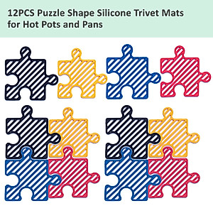 12 Pack Silicone Trivet Mats for Hot Dishes, Creative Puzzle Trivet for Hot Pots and Pans, Non-Slip Durable Trivet Mats for Table and Countertop, Kitchen Decor