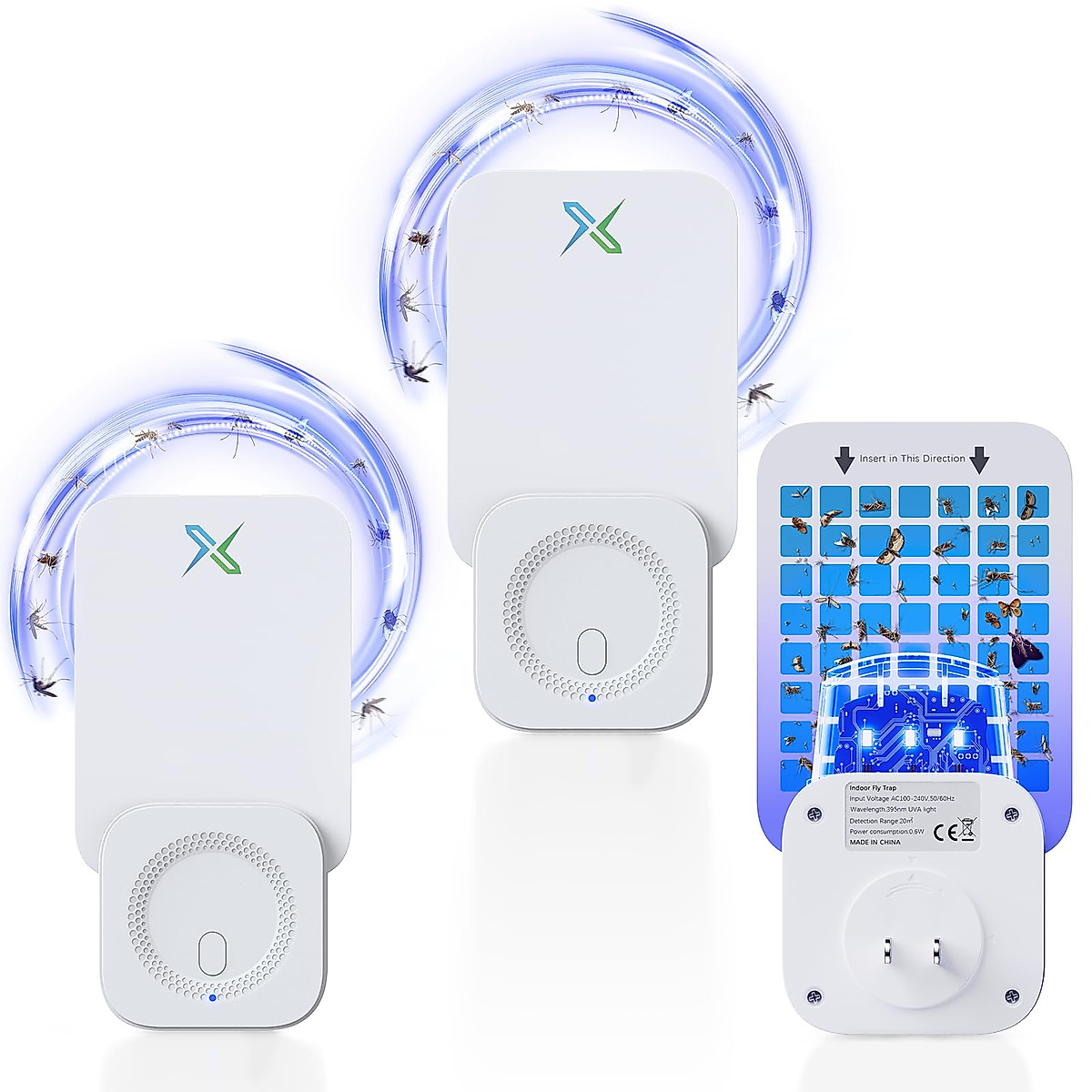 Indoor Fly Trap, Plug-in Bug Light Catcher with UV and Blue Light - Fruit Fly Traps for Indoors, Gnats, Mosquitoes, Flies, Moths,House Flies - Fly Traps Indoor for Home (2 Plug-in Base + 10 Refills)