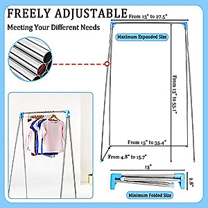 Portable Foldable Garment Rack, Adjustable Collapsible Travel Mini Clothes Rack with 6 Bags/3 Foldable Hangers/1 Storage Bag, Folding Drying Clothing Rack for Dance,Camping,Outdoor, Indoor