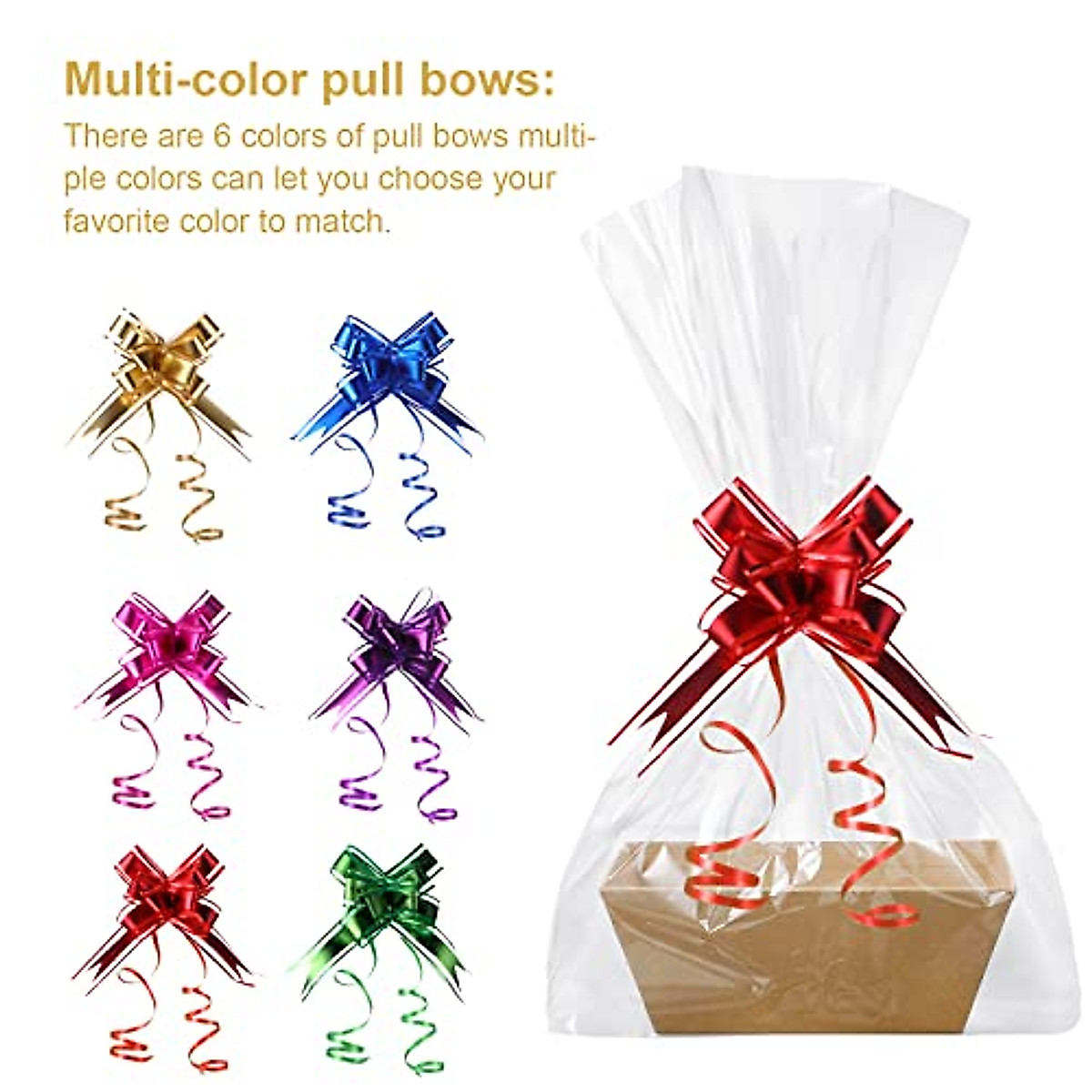 Canlierr 12 Pcs Gift Baskets Empty Includes 12 Pcs 10 x 7 x 3 Inches Kraft Market Tray Cardboard Basket with Handles, 18 Pcs Bags and 20 Pcs Multicolor Bows for Christmas Wedding Birthday Gift