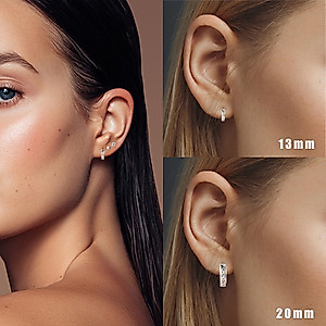 FIBO STEEL 13MM Stainless Steel Small Hoop Earrings for Men Women Huggie Earrings CZ Inlaid Silver-Tone