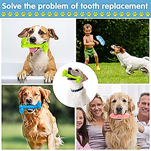 Skylety 6 Pieces Puppy Teething Chew Toys Rubber Bone-Shaped Puppy Teething Toy Pet Teething Toy for 2-8 Months Puppy Teeth Cleaning and Relieving Itching (Blue, Pink, Yellow Green)