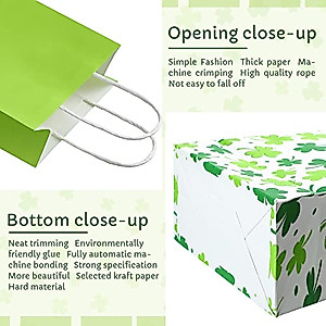 24 Pcs St. Patrick's Day Paper Gift Bags with Handles 5.9 x 8.3 x 3.1 Inch Green Treat Bags and Irish Lucky Shamrock Goodie Bags for St Patrick's Day Party Favor Wedding Birthday
