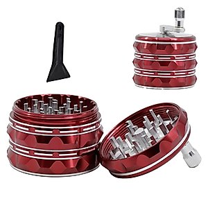 Aluminum Spice Grinder Multipurpose Metal Spice Mill with Stash Jar otable Large Grinder With Clear Top Cover red for Spice(Red)