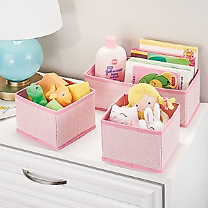 mDesign Fabric Drawer Divider Organizer Bins, Nursery/Bedroom Dresser, Closet, Shelf, Playroom Organization, Hold Clothes, Toys, Diapers, Bibs, Lido Collection, Set of 3, 4 Pack, Pink Herringbone