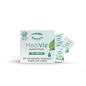 MediViz Tea Tree Eyelid Cleanser Wipes – 30 Single-Use Towelettes – Eyelash & Eyelid Wipes for Soothing Dry Eye Irritation, Demodex Removal & More​