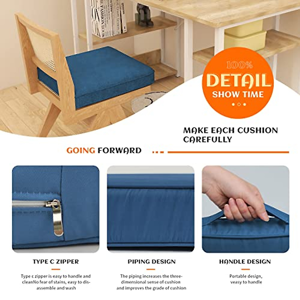 RULAER Chair Cushions 24x24x3inch Outdoor Double Piping Waterproof Patio Seat Cushion Washable with Carrying Handle Outdoor Furniture Chair Pad