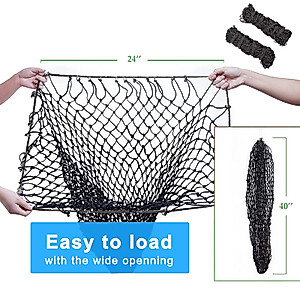 4 Pcs Hay Bags for Horses: 42 inch Long Slow Feed Hay Net for Horses - 2 * 2 inch Holes Mess with Nylon Rope Hanging (Black)