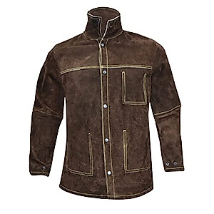 Leather Welding Work Jacket | Flame-Resistant Heavy Duty Split Cowhide Leather Jacket | Welder Coat for Men & Women (as1, alpha, s, regular, regular, Brown)