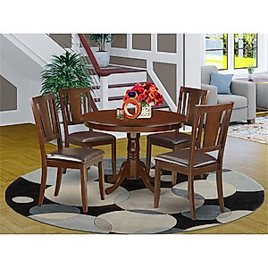 East West Furniture HLDU5-MAH-LC 5 Piece Kitchen Table Set for 4 Includes a Round Dining Room Table with Pedestal and 4 Faux Leather Upholstered Dining Chairs, 42x42 Inch, Mahogany