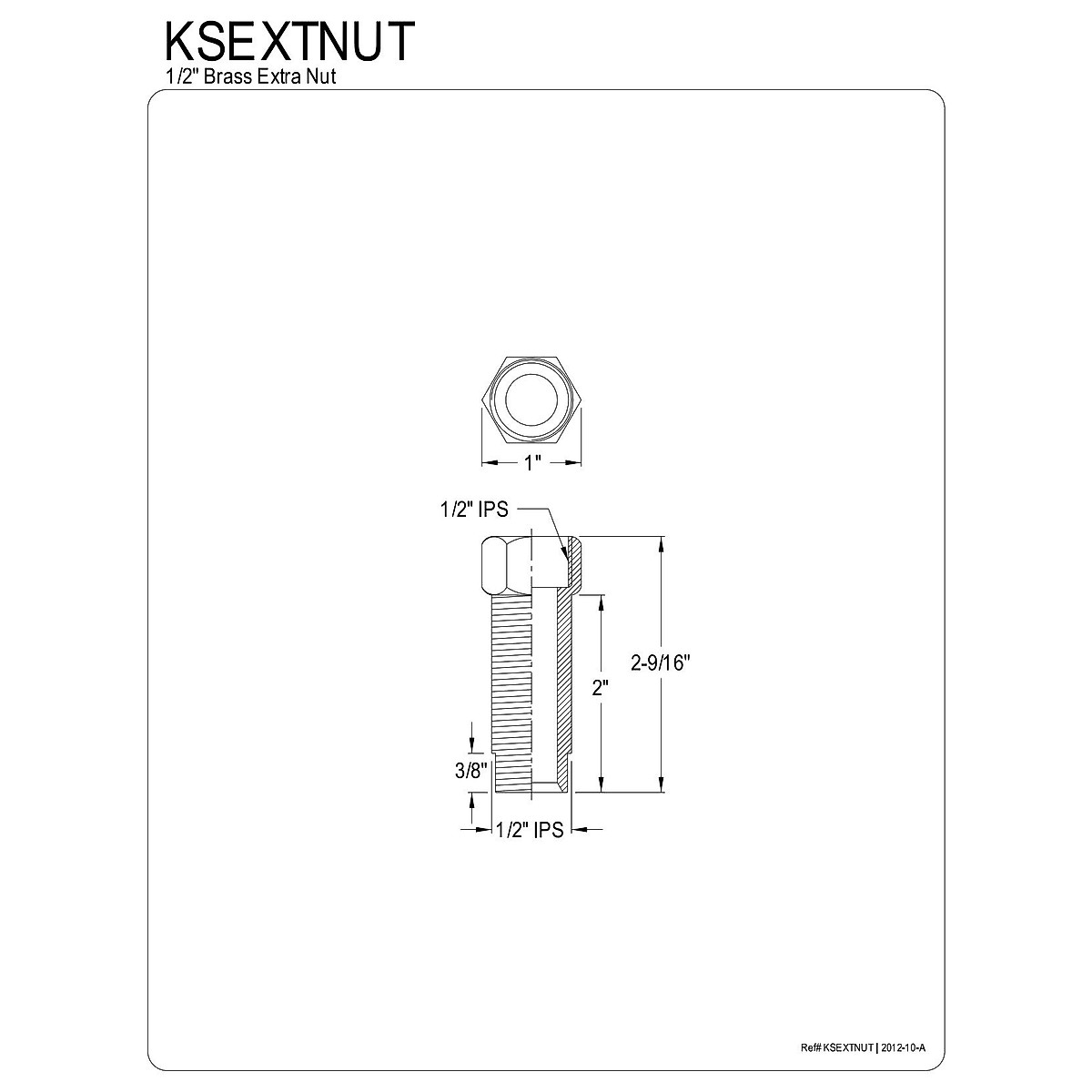 Kingston Brass KSEXTNUT Brass Extension Nut 1/2" Shank, 2-9/16", Polished Chrome