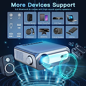 Projector 4K with WiFi and Bluetooth, 5G 1080P Outdoor Movie Projectors, 9500L/700ANSI Portable Smart Mini Projector with 100" Proyector Screen & Tripod, Compatible with iOS/Android/Win/TV Stick