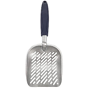 QIYADIN Non-Stick Metal Cat Litter Scoop with Long Handle, Solid Aluminum Alloy Deep Shovel, Kitten Pooper Lifter Scoop with Hole, Durable Kitty Litter Box Scooper Poop Sifter (Dark)