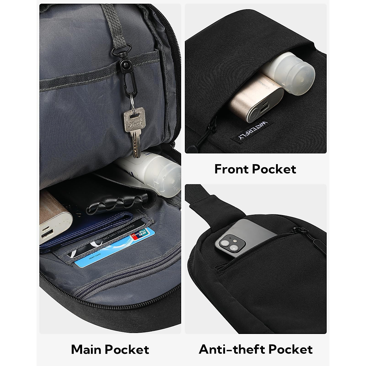 WATERFLY Slim Crossbody Sling Bag: Multipurpose Travel Cross Body Chest Shoulder Bag Sling Backpack for Walking Hiking for Men Women