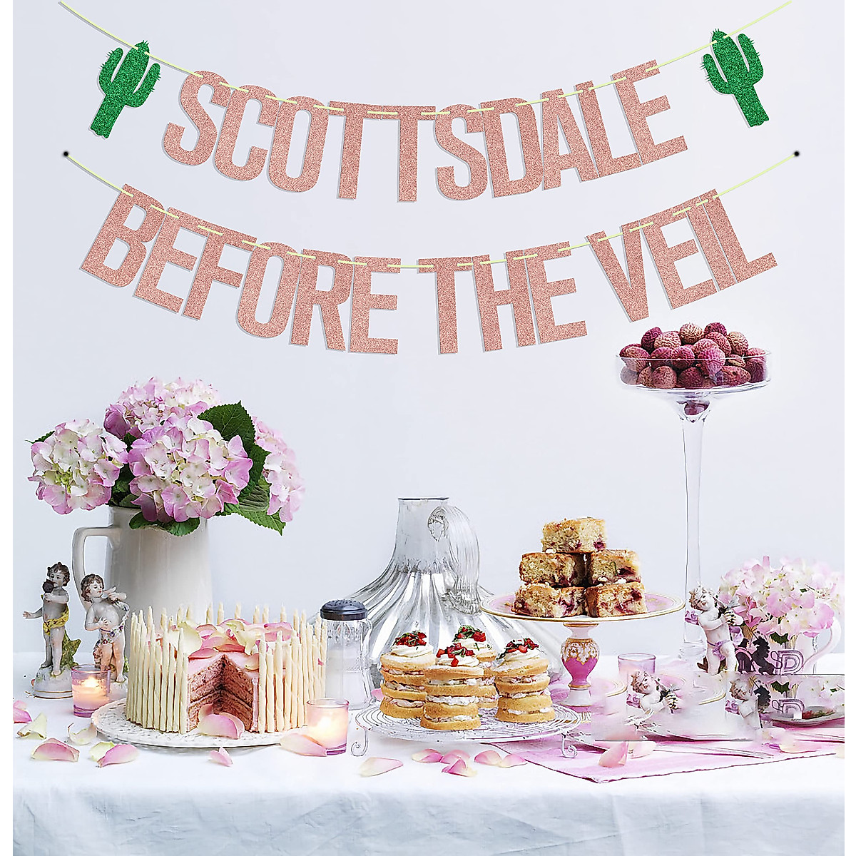 Scottsdale Before the Veil Banner, Bachelorette Party Decorations, Final Fiesta Bachelorette Cactus Decors, Bride to Be Engagement Bridal Shower Supplies Rose Gold Green Glitter
