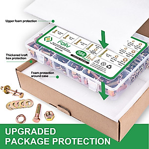 FOLIV 566Pcs Heavy Duty Bolts and Nuts Assortment Kit, Grade 8 Hex Screws Bolts Nuts Kit, 1/4-20 5/16-18 3/8-16, 15 Common Sizes Included