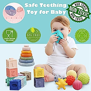 Montessori Toys for Babies Soft Stacking Building Blocks Rings Balls Sets 3 in 1 Soft Baby Toys Bundle for Babies 6-12 Months Sensory Toys for Toddlers 1-3 Teething Bath Toys for Infants Learning Toy