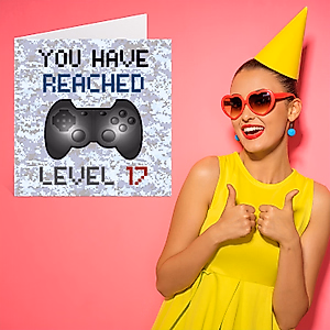 Stuff4 Unisex 17th Birthday Card - You Have Reached Level 17, Video Gaming Theme, 145mm x 145mm, Blank Inside, Coloured Envelope