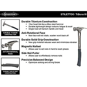 Stiletto TB3MC 15oz. Ti-Bone 3 Titanium Hammer with Milled Face, Curved Handle and New Improved Model Anti-rotational Face