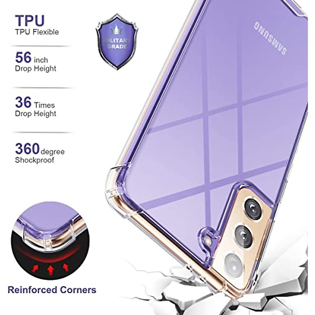 Galaxy S21 Case Crystal Clear Shockproof Bumper Protective Cell Phone Back Cover for Samsung Galaxy S21 5G Transparent TPU Slim Fit Flexible Skin for Men Women Boy Girl Rubber Silicone 4 Corners
