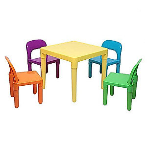 FRITHJILL Kids Plastic Table and Chair Set,Art Play-Room Little Kid Children Furniture Accessories(4 Childrens Seats with 1 Tables Sets),Fit for 3-8 Years Old