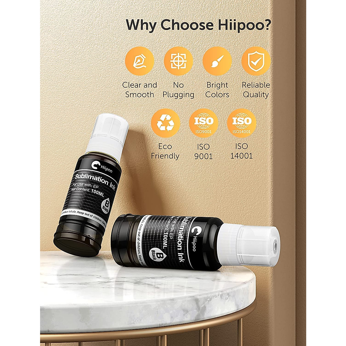Hiipoo Sublimation Ink for EcoTank Supertank Inkjet Printers ET-2720 ET-2760 ET-2800 ET-2803 ET-3760 ET-4700 ET-4800 ET-7720 ET-2400 Heat Press Transfer on T-Shirt Mug Mask Printer(Autofill/Anti-UV)