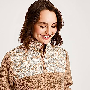 Vera Bradley Women's Snap Collar Fleece Pullover Sweatshirt With Pockets (Extended Size Range), Java Ginger, XXLarge