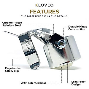 Champagne Stoppers by KLOVEO - Patented Seal (No Pressure Pump Needed) Made in Italy - Professional Grade WAF Champagne Bottle Stopper - Prosecco, Cava, and Sparkling Wine Stopper