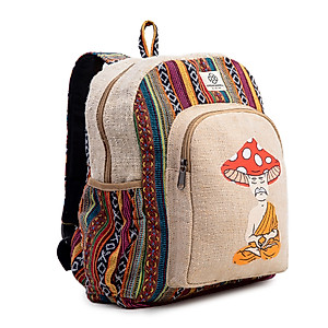 Freakmandu Collections Mushroom Head Hemp Backpack Bag - Eco Friendly Unique Unisex Rustic Durable