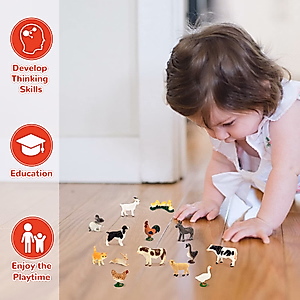 Toymany 14PCS 0.6-2.5" Tiny Farm Animal Figures Toy, Detailed Texture Farm Figurines Cake Topper, Easter Christmas Birthday Gift School Project for Kids Children Toddlers