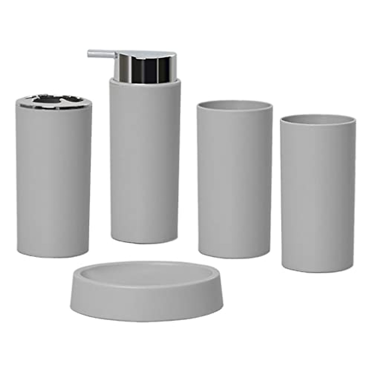 5Piece Bathroom Accessories Set Soap Dispenser Luxury Soap Dish for Office, Gray