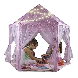 BIG BADA BOOM Princess Play Tent for Girls – Large 55” x 53”, Durable 230T Princess Castle with Replacement Poles + Bonus LED 20 Star String Light – Playhouses for Kids Indoor 3 Year Old Girl Toys