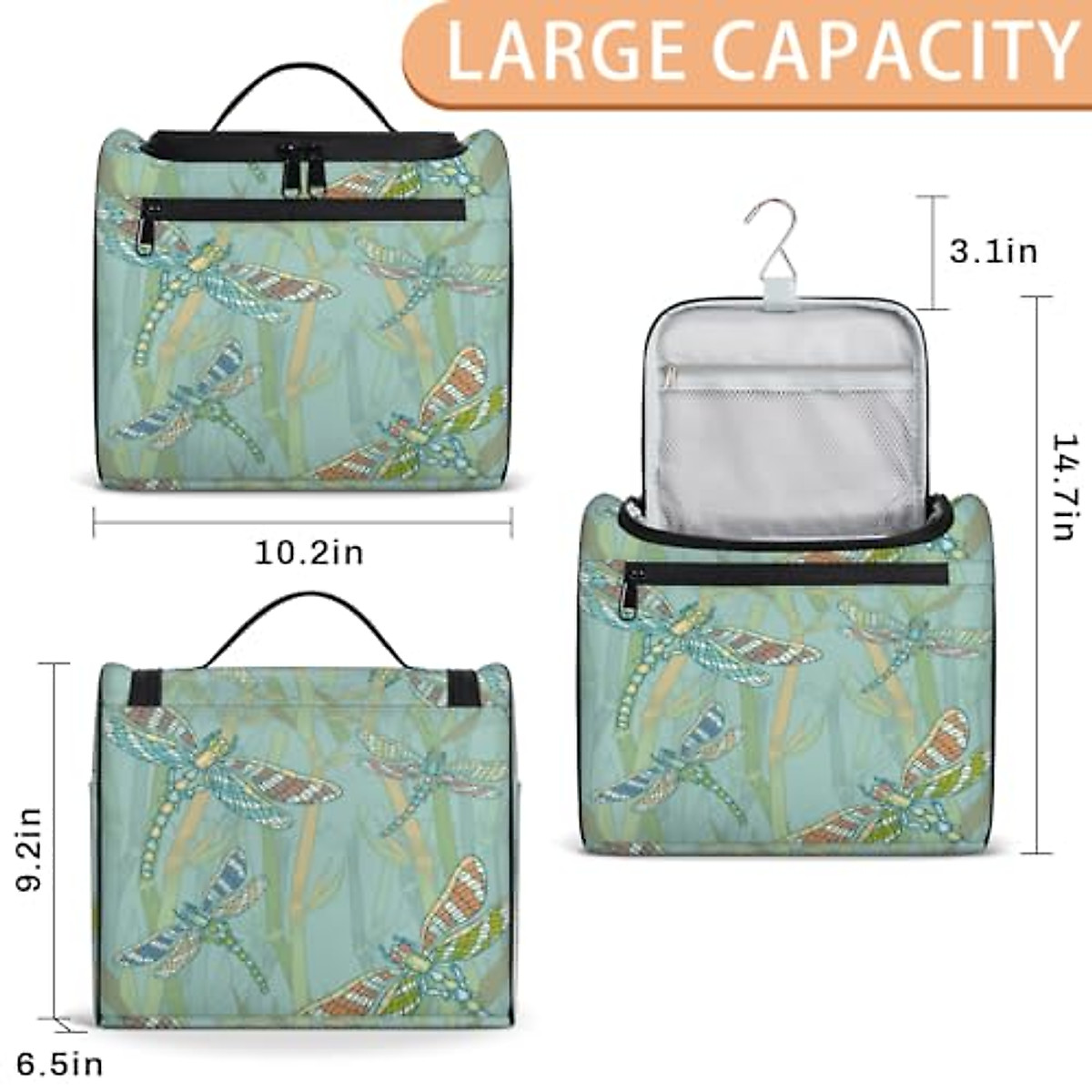 XMNYGJ Dragonfly Paint Hanging Toiletry Bag for Men Women Travel Cosmetic Makeup Organizer Bag Water Resistant Large Portable Wash Case for Accessories, Toiletries, Cosmetics