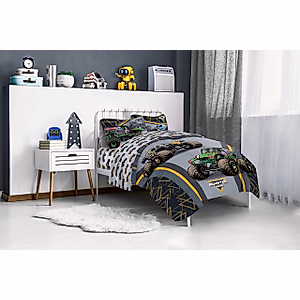 Jay franco Monster Jam MJ Life 5 Piece Full Bed Set-Includes Reversible Comforter&Sheet Set-Bedding Features Grave Digger, Max-D, Megalodon-Super Soft Microfiber-(Official Monster Jam Product)