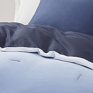 Madison Park 100% Sateen Cotton Comforter Set, Breathable, Soft Cover, Trendy, All Season Down Alternative Cozy Bedding with Matching Shams, Full/Queen (90 in x 90 in), Indigo Blue 3 Piece