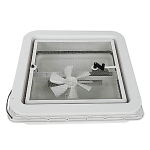 BLACKHORSE-RACING 14" RV Roof Vent Fit for Camper Trailer Universal White Lid Roof Vent with 12V RV Vent Fan 6" Blades White lid Inner for Garnish Ring