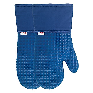 T-fal Waffle Silicone Oven Mitt Set, Softflex, Non-Slip Grip, Heat Resistant, 13 x 7-inches, 2 Pack, Blue