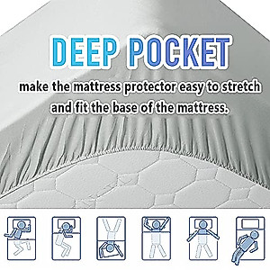 MATBEBY Bedding Quilted Fitted Queen Mattress Pad Cooling Breathable Fluffy Soft Mattress Pad Stretches up to 21 Inch Deep, Queen Size, Light Grey, Mattress Topper Mattress Protector