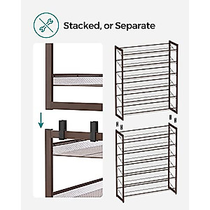 SONGMICS Shoe Rack, 12-Tier Tall Metal Shoe Storage Organizer for Closet, Entryway, Garage, Set of 2 6-Tier Big Stackable Shoes Rack Shelf, Adjustable Feet, Slanted Shelves, Holds 48-60 Pairs, Bronze