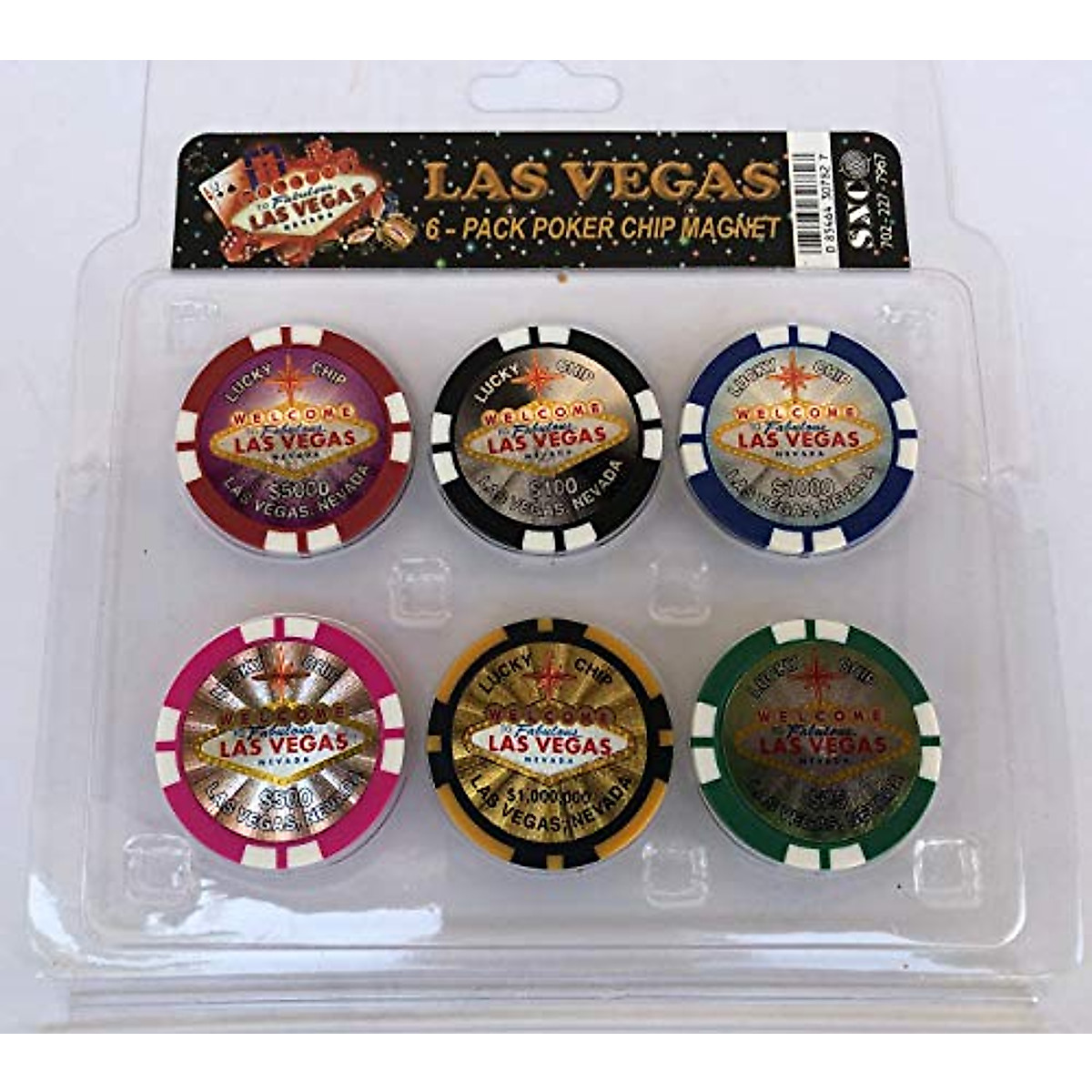 Las Vegas Poker Chip Refrigerator Magnets Set of 6
