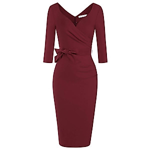 MUXXN Ladies Solid Color Sweetheart Neckline High Stretch Casual Pencil Dress (Merlot XL)