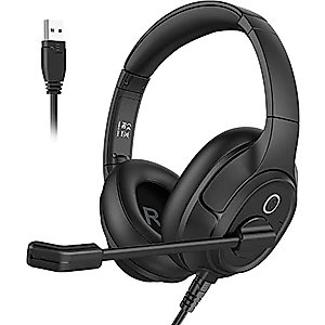 Headset with Microphone for PC, USB Computer Headsets AI-Powered Environmental Noise Cancelling Headphone with Busylight, Mic Mute Boom & Volume Control, Wired Over-Ear Headset for Laptop/Work/Office