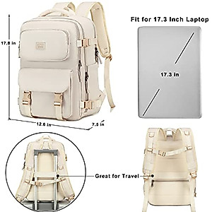 Travel Laptop Backpack, Business Work Backpacks Large College Bookbag for Women Men Water Resistant Daypack Airline Approved Gym Bag Fits 17 Inch Notebook & Laptops - Beige