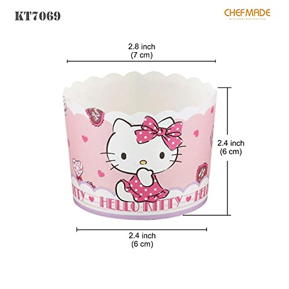 CHEFMADE Hello Kitty Girl Muffin Liners, 25Pcs 2oz Non-Stick Cupcake Paper Baking Cups for Oven Baking 2.4" x 2"